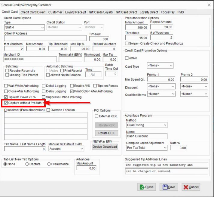 Shift4 Capture without pre-auth (E0 Request) – Focus POS Systems
